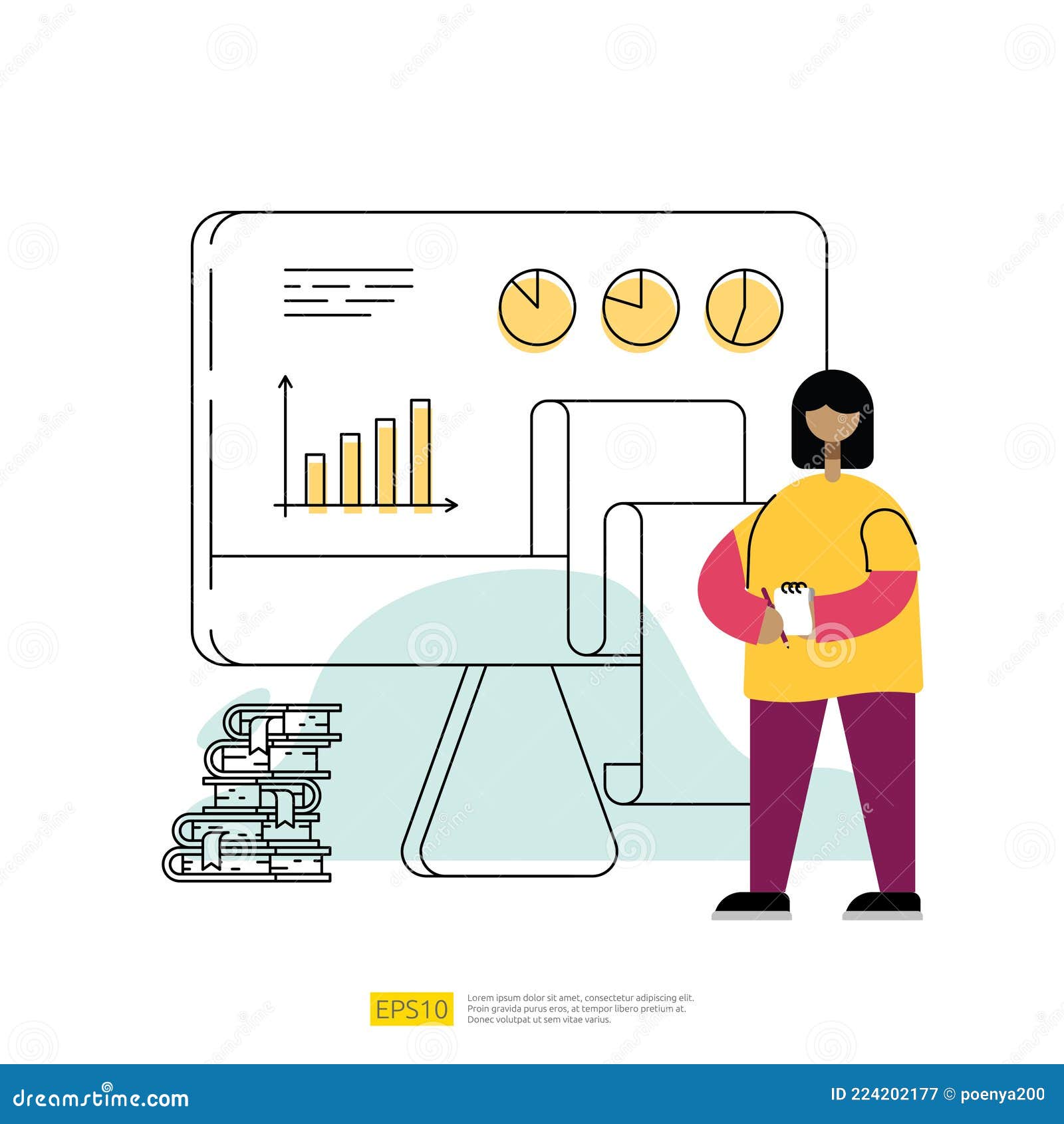 Data Management and Report with Graph Chart on PC Screen and Character ...