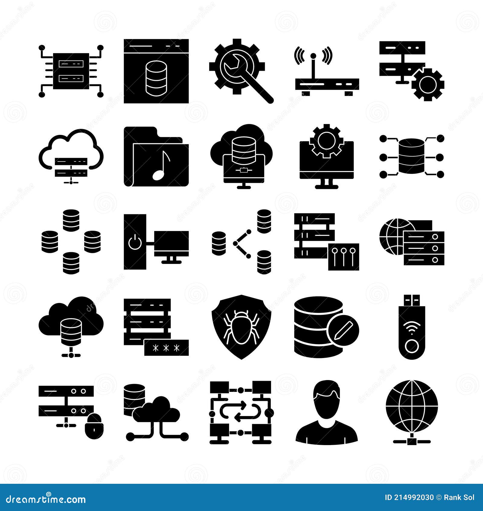 Data Management and Server Icons Pack Consist with Data Backup, Data Recovery, Data Sharing ...