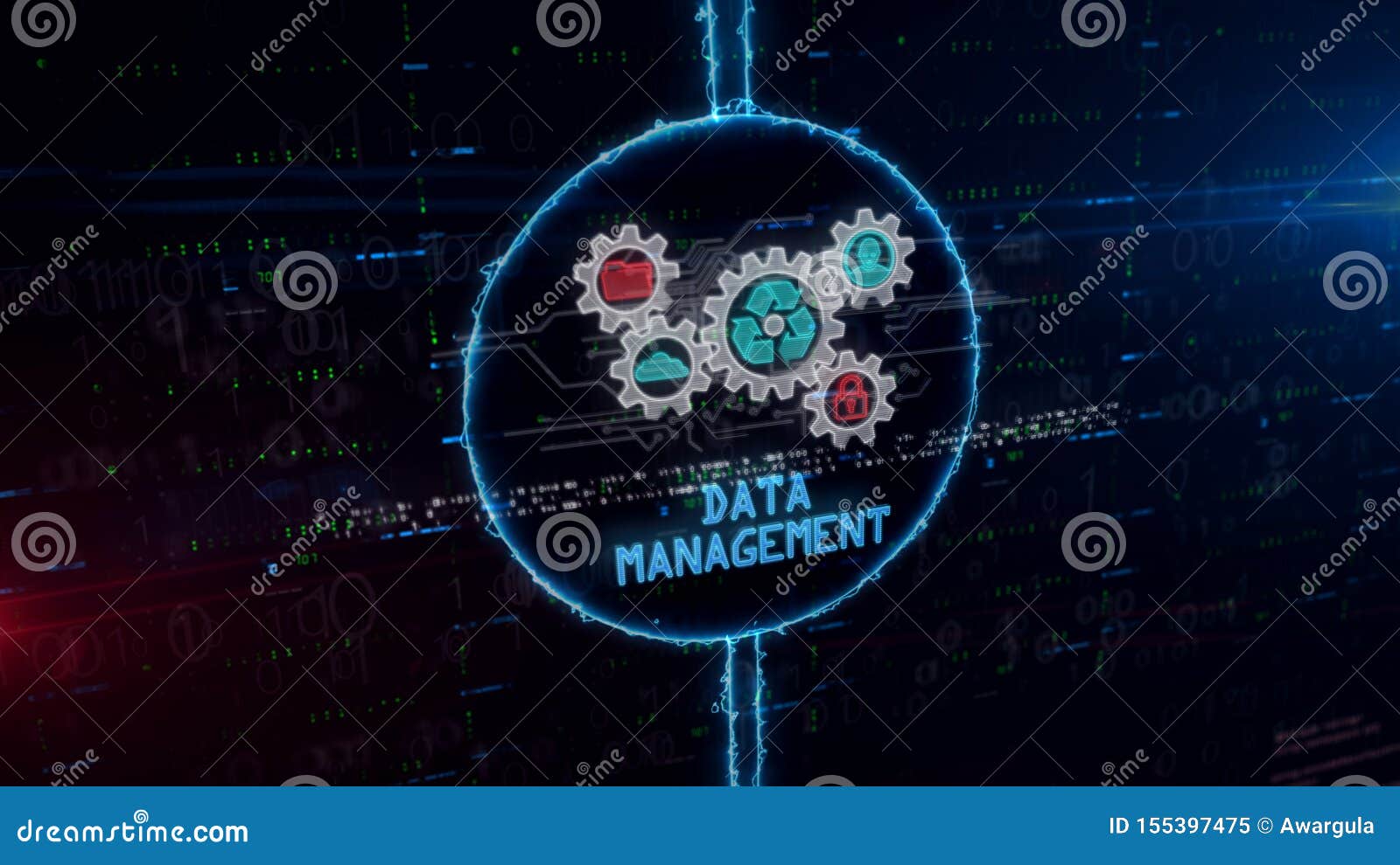 Data Management Symbol Hologram in Electric Circle Stock Illustration ...