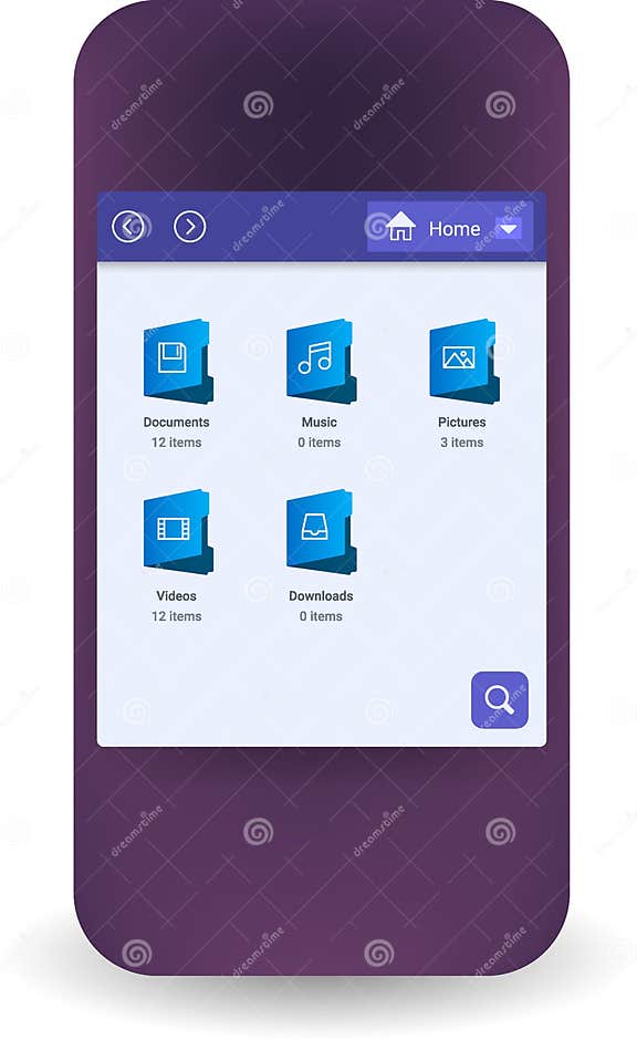 Data Manager App Interface with Folder Icons and Navigation Toolbar Stock Vector - Illustration ...