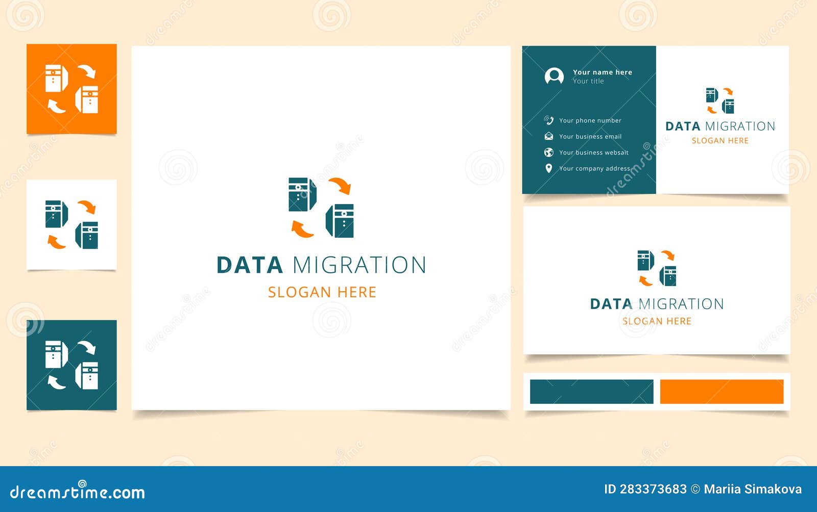 Data Migration Logo Design with Editable Slogan. Branding Book and ...