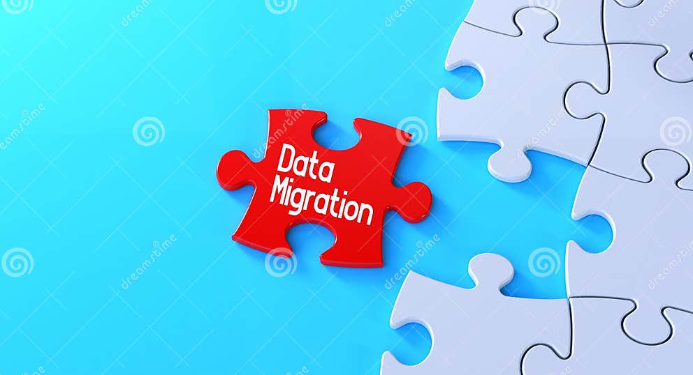 Data Migration Text Message on Red Puzzle Piece. Stock Illustration ...