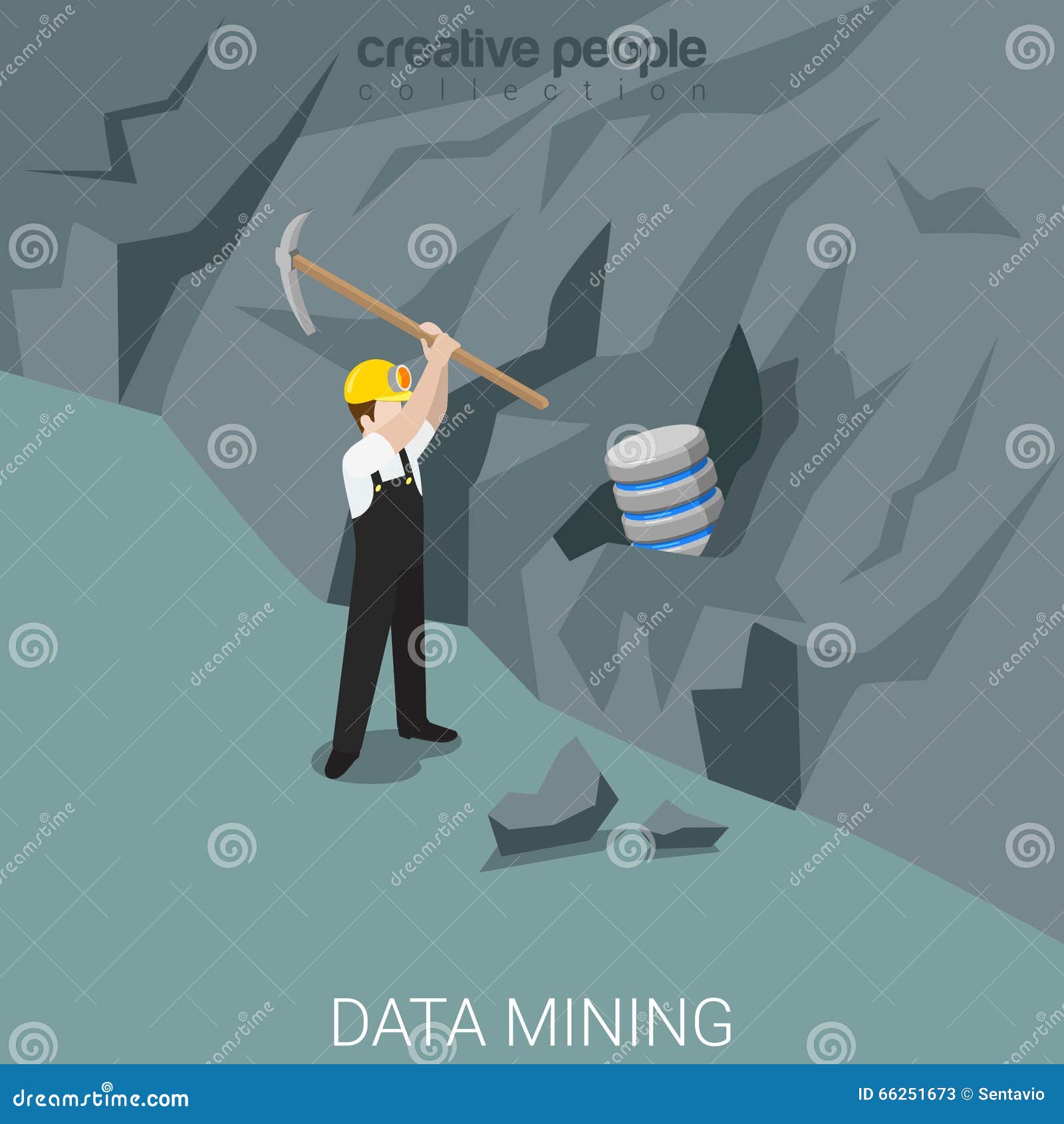 Data Miner Technology Mining Rock Server Flat Isometric Vector Stock ...