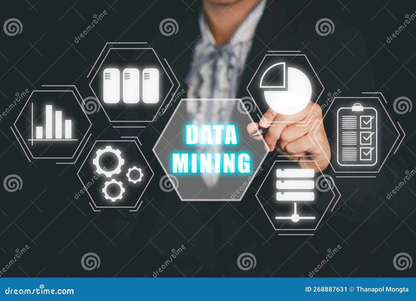 Data Mining for Business and Organization, Business Woman Hand Touching ...