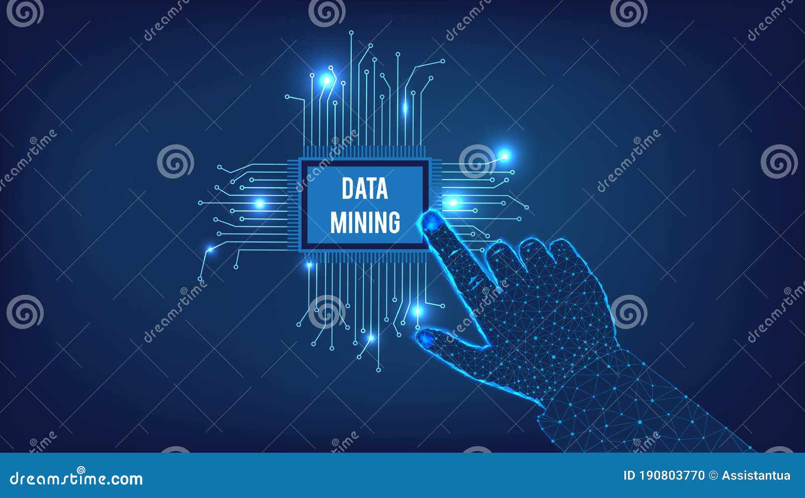 Data Mining Concept. Chip and Hand from Triangles and Points on Dark ...