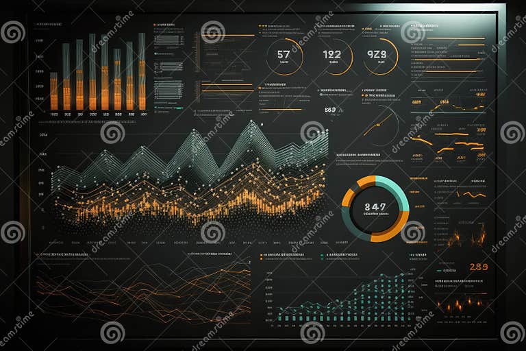 Data Mining Dashboard, with Charts and Graphs Showing Data Trends Stock ...