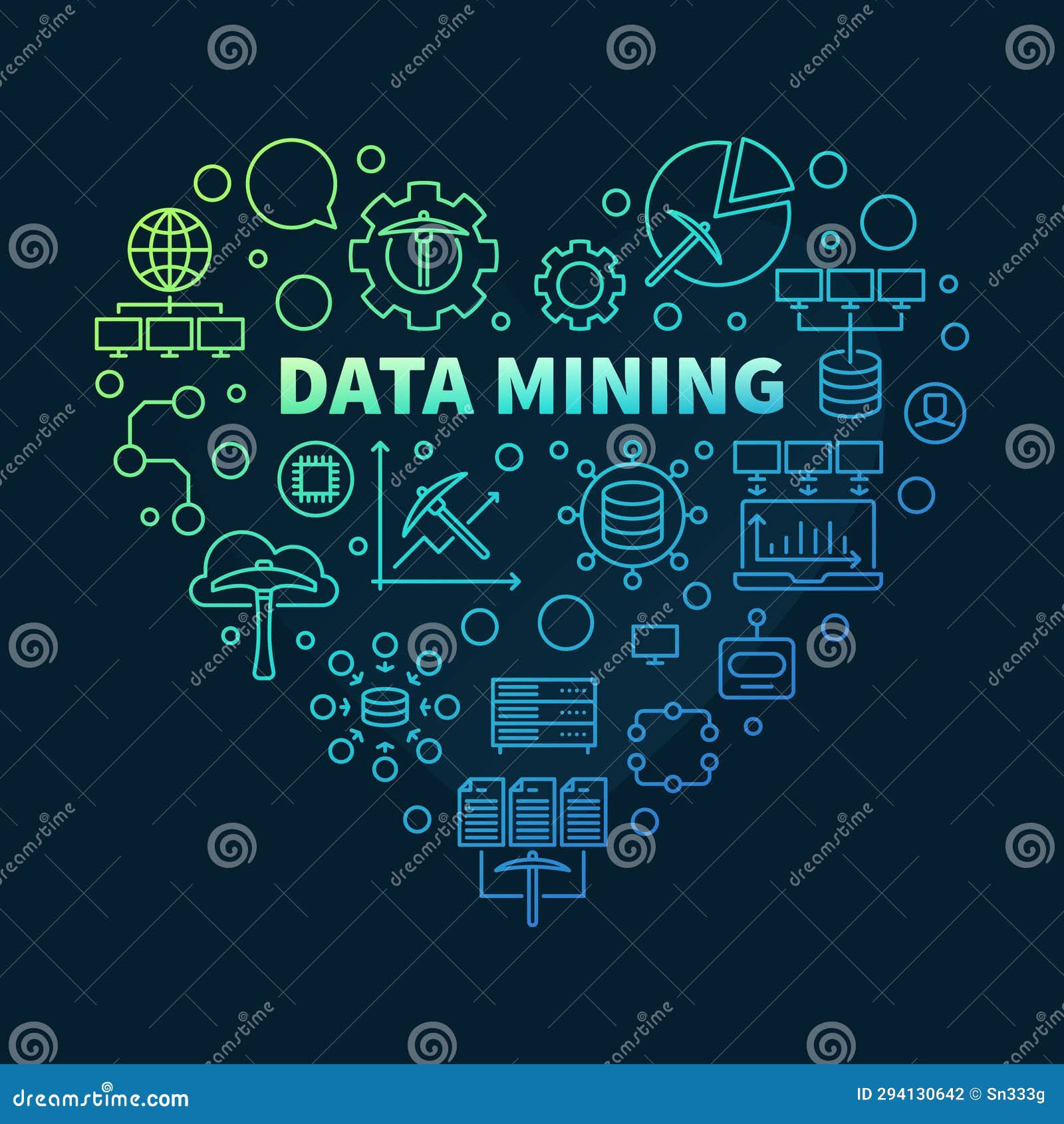 Data Mining Heart Colored Banner in Thin Line Style - Database ...