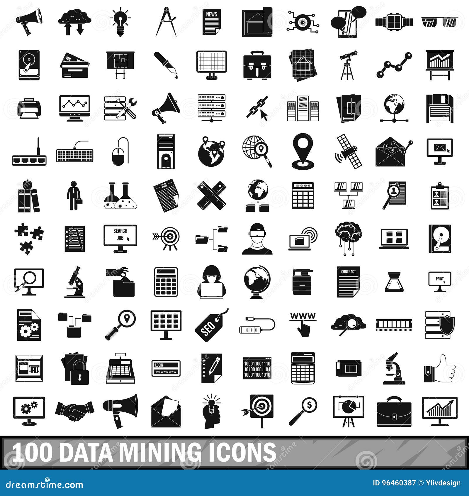 100 Data Mining Icons Set, Simple Style Stock Vector - Illustration of ...