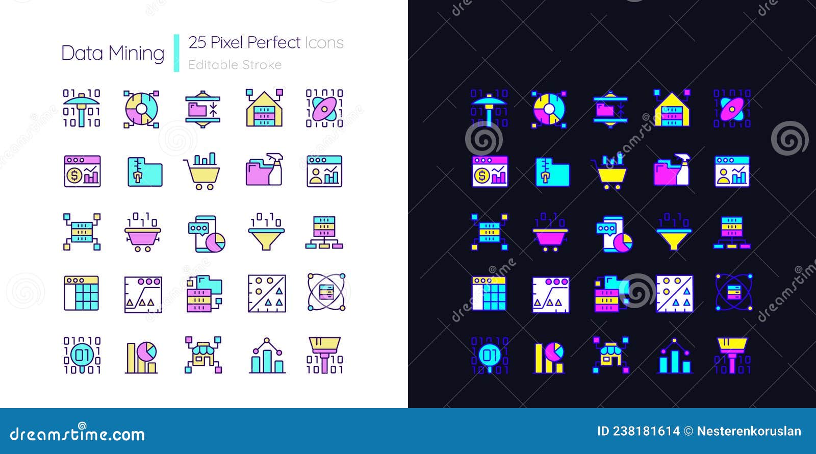 Data Mining Light and Dark Theme RGB Color Pixel Perfect Icons Set ...