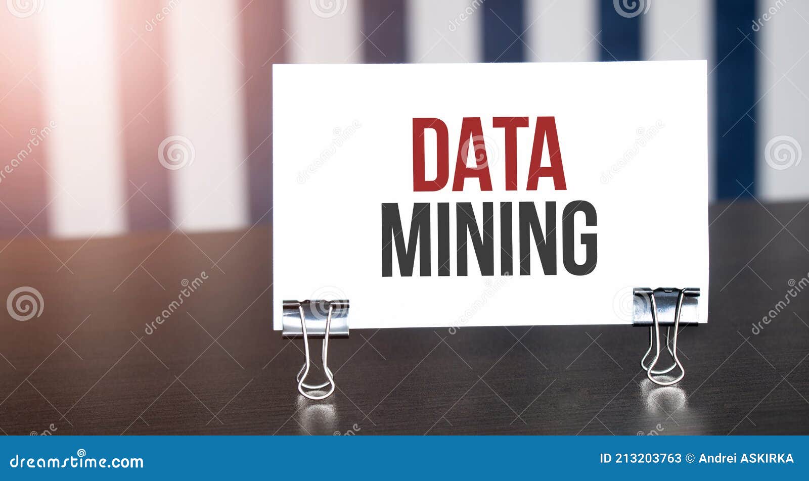 DATA MINING Sign on Paper on Dark Desk in Sunlight. Blue and White ...