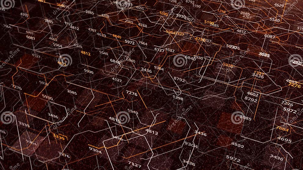 Data Moving within Computer Circuitry with Many Changing Numbers, Seamless Loop. Animation Stock ...