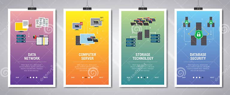 Data Network, Computer Server and Database Security Stock Vector - Illustration of data, flat ...