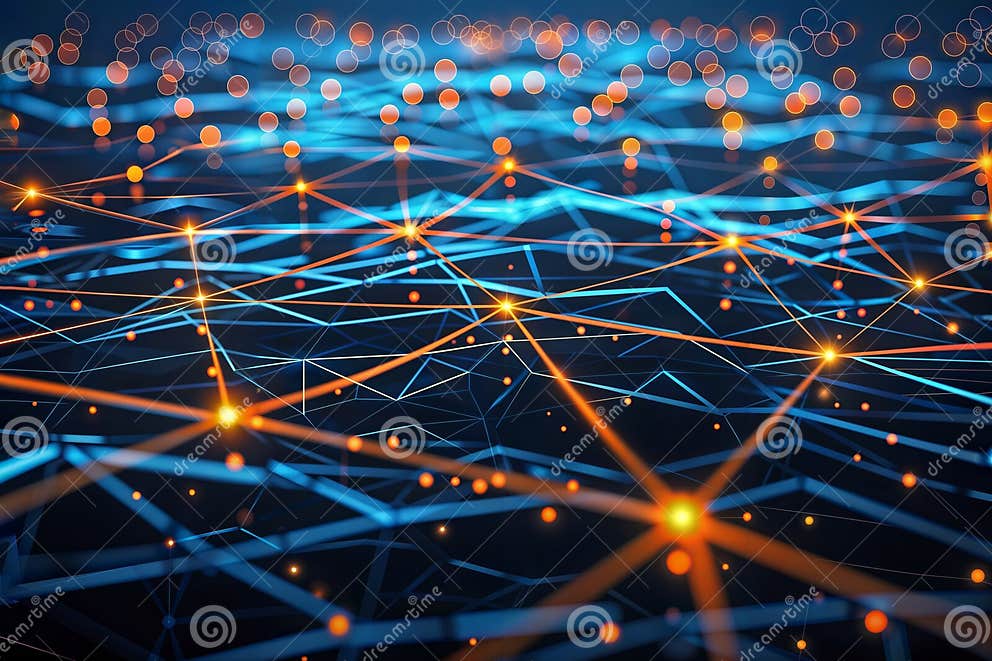 Data Network Concept: Blue and Orange Network Connections with Glowing ...