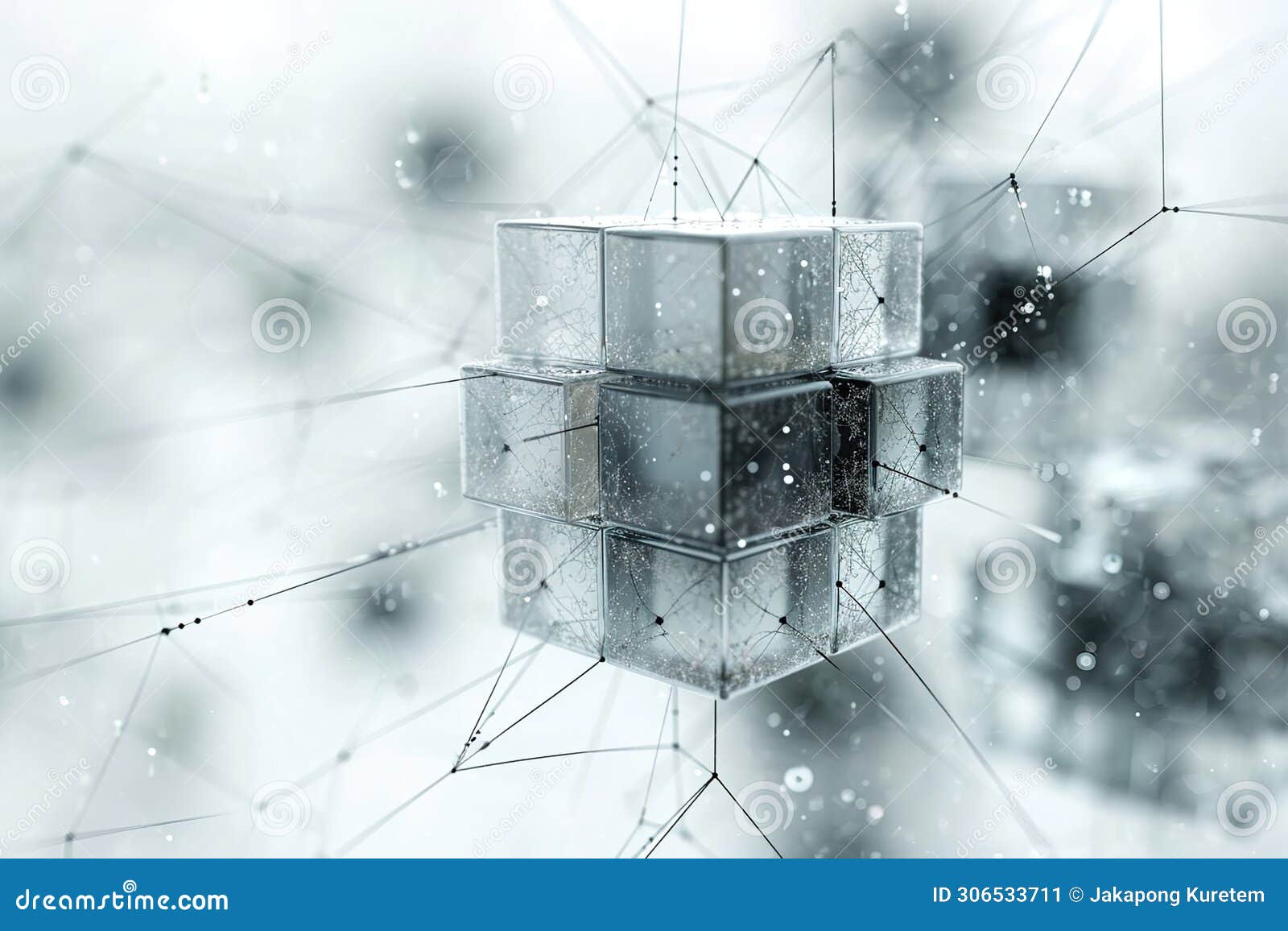 A Data Network of Cube, Connected a Small Neural Network. Stock ...