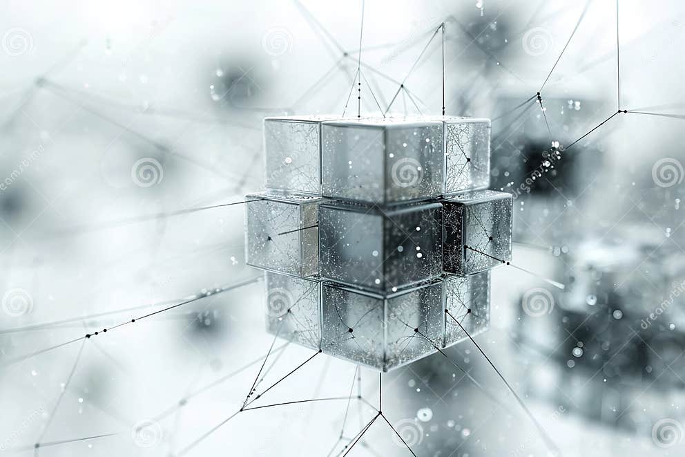 A Data Network of Cube, Connected a Small Neural Network. Stock ...