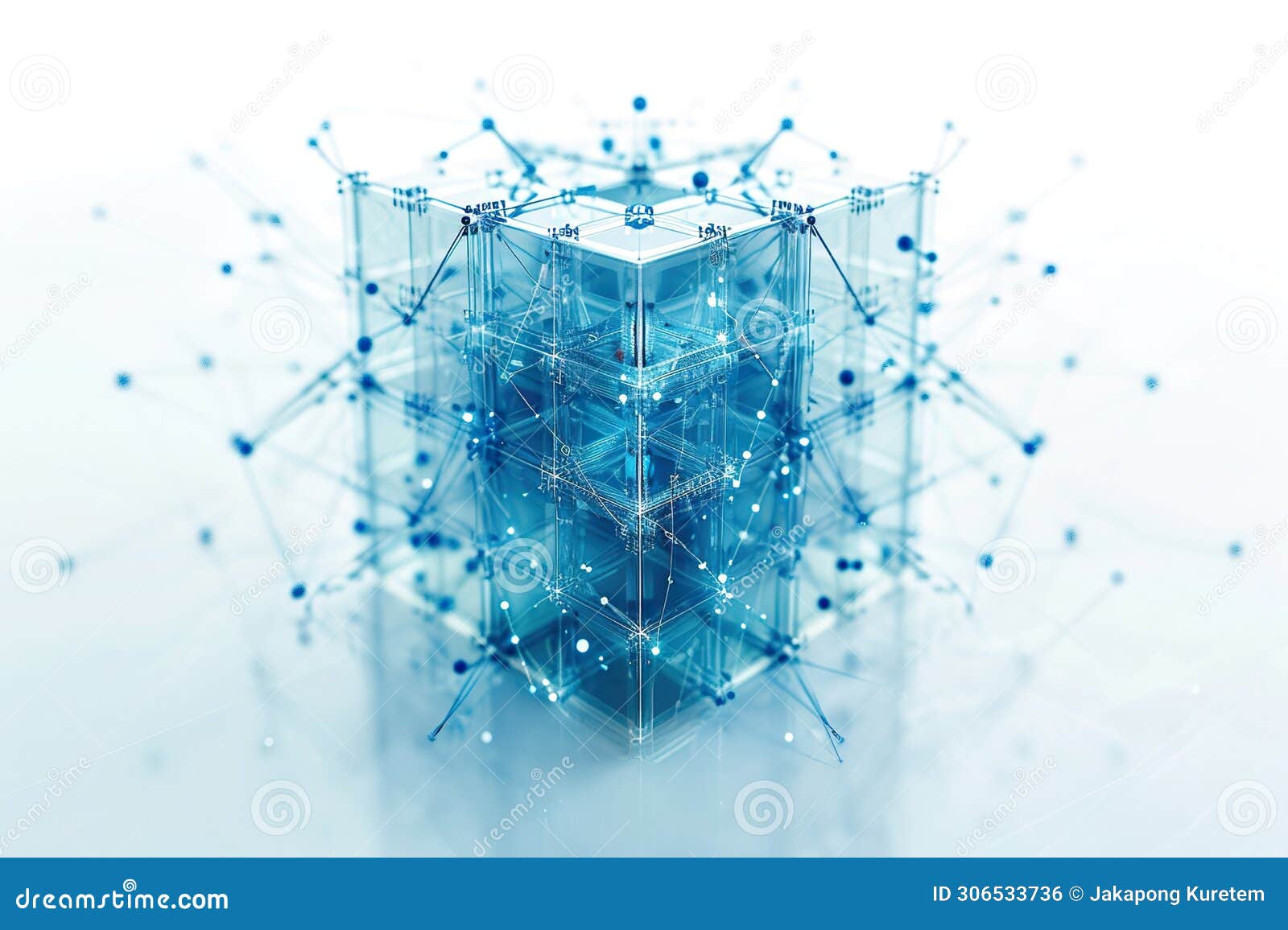 A Data Network of Cube, Connected a Small Neural Network. Stock ...