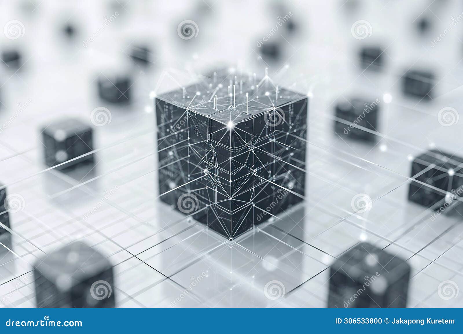 A Data Network of Cube, Connected a Small Neural Network. Stock ...