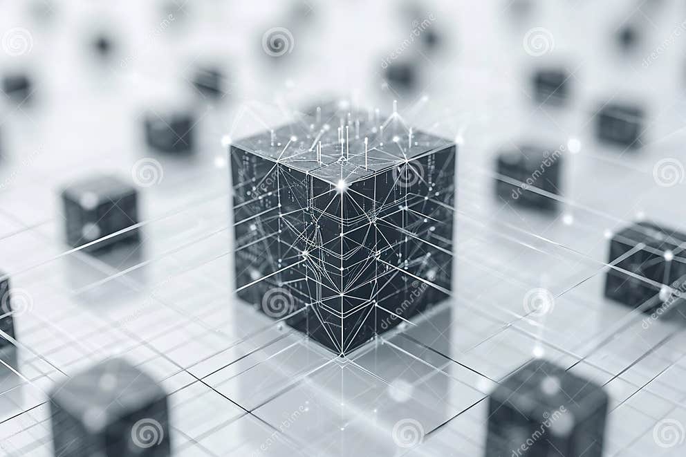 A Data Network of Cube, Connected a Small Neural Network. Stock ...