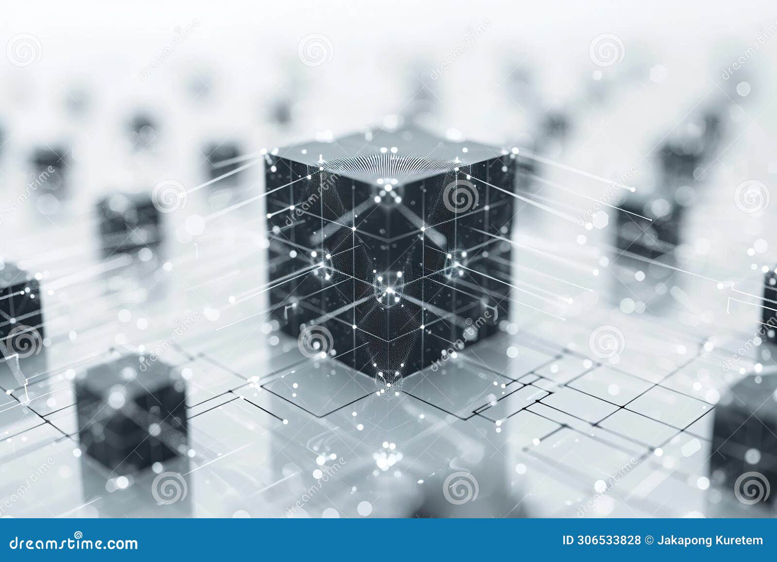 A Data Network of Cube, Connected a Small Neural Network. Stock ...