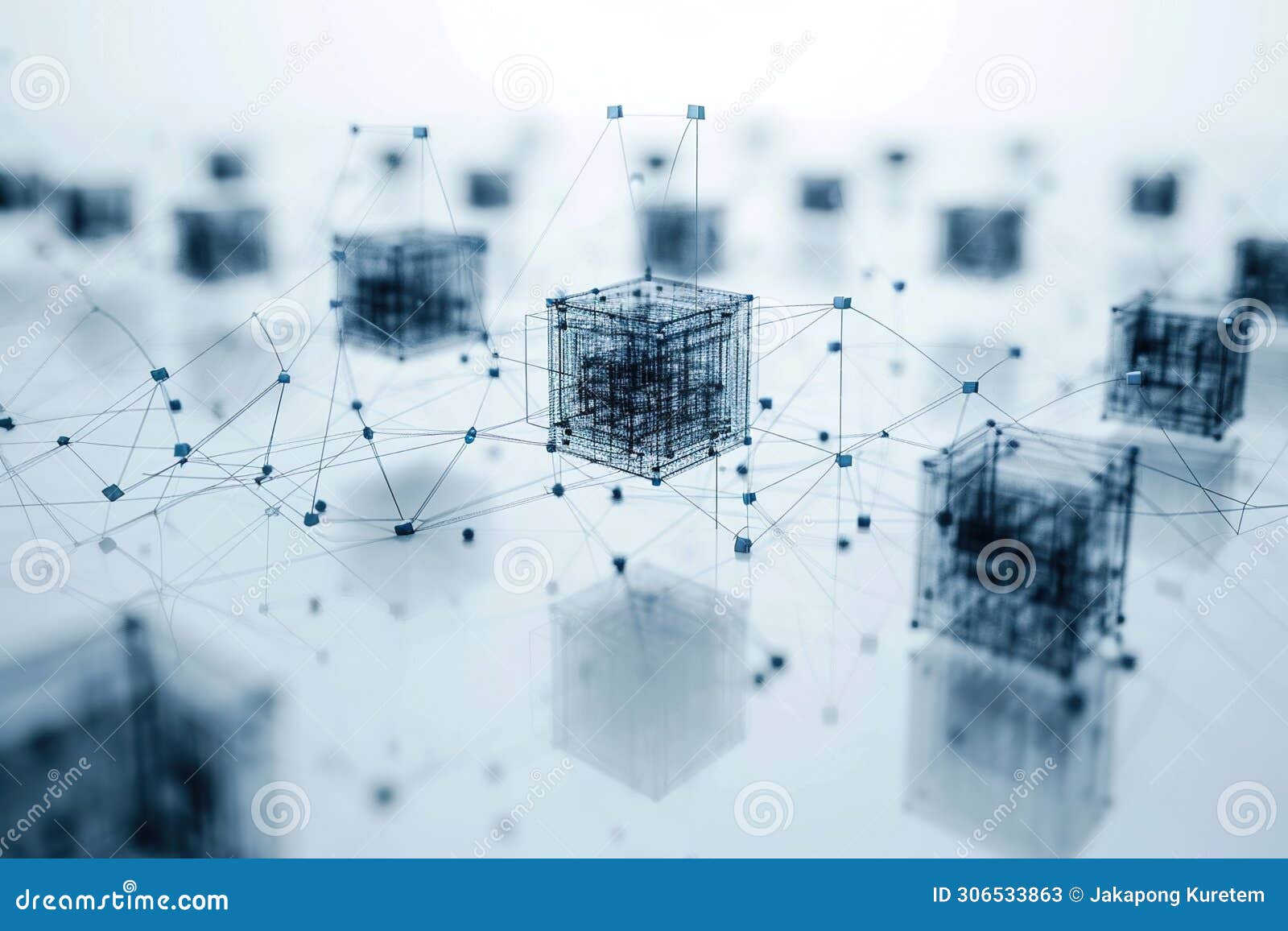 A Data Network of Cube, Connected a Small Neural Network. Stock ...
