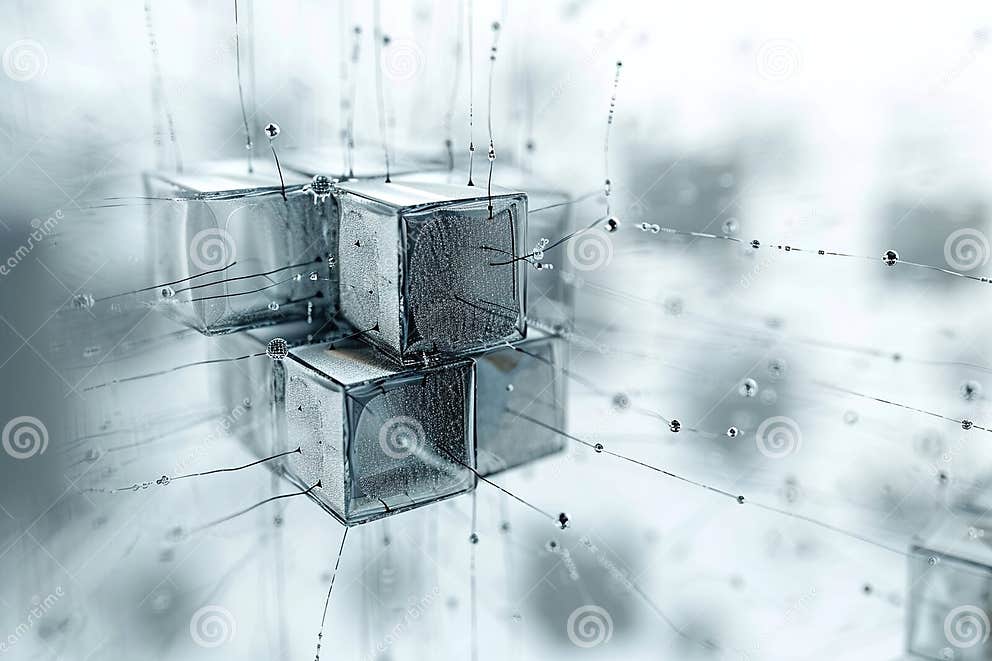 A Data Network of Cube, Connected a Small Neural Network. Stock ...