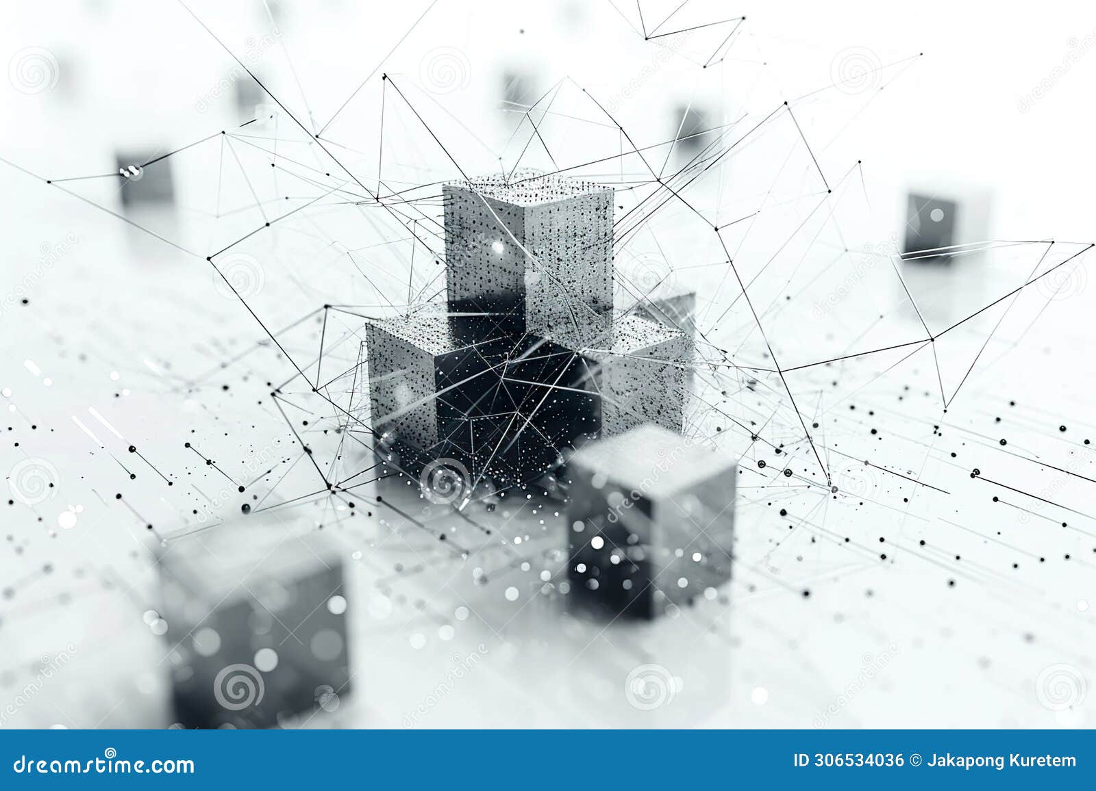 A Data Network of Cube, Connected a Small Neural Network. Stock ...