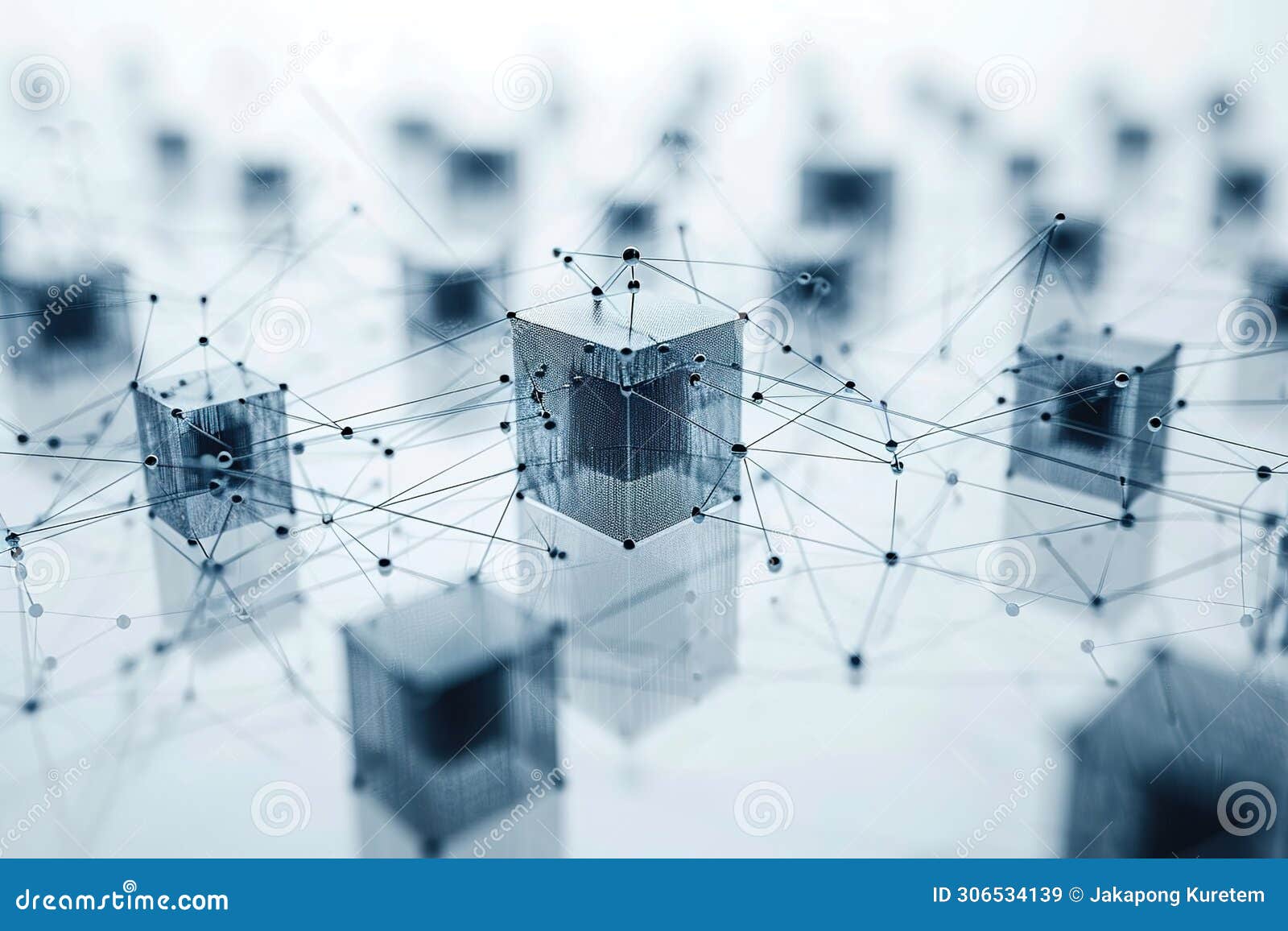 A Data Network of Cube, Connected a Small Neural Network. Stock ...