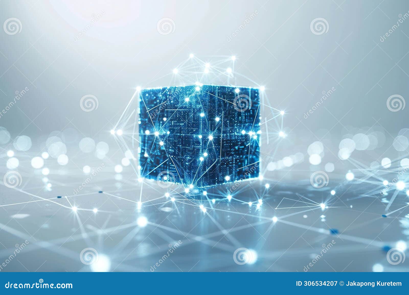 A Data Network of Cube, Connected a Small Neural Network. Stock ...