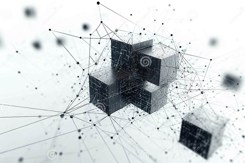A Data Network of Cube, Connected a Small Neural Network. Stock ...