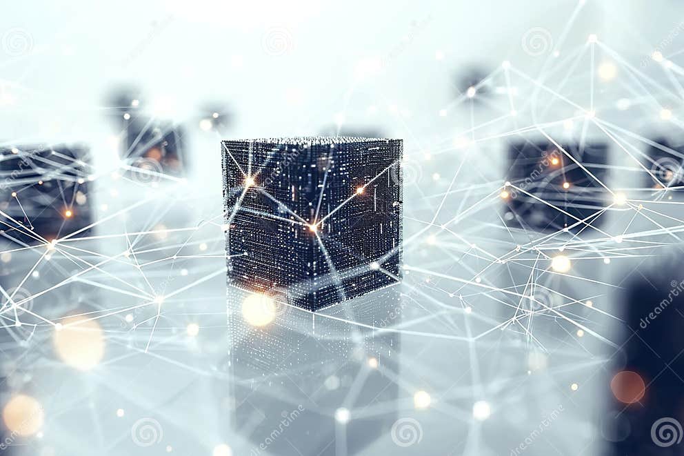 A Data Network of Cube, Connected a Small Neural Network. Stock ...