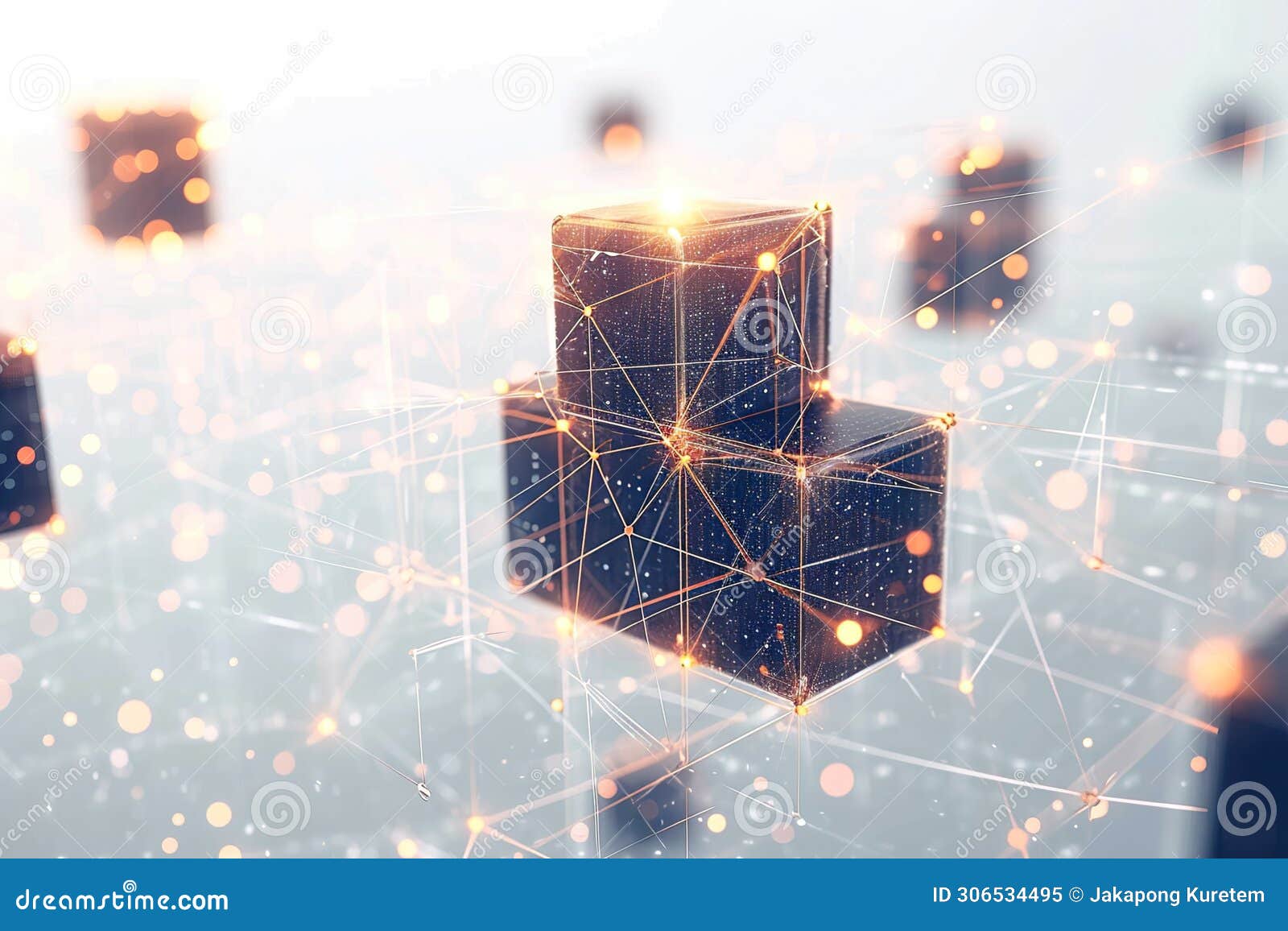 A Data Network of Cube, Connected a Small Neural Network. Stock ...