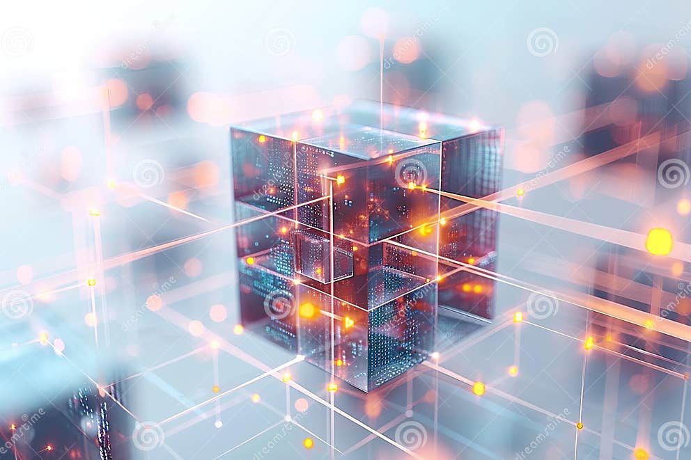 A Data Network of Cube, Connected a Small Neural Network. Stock ...