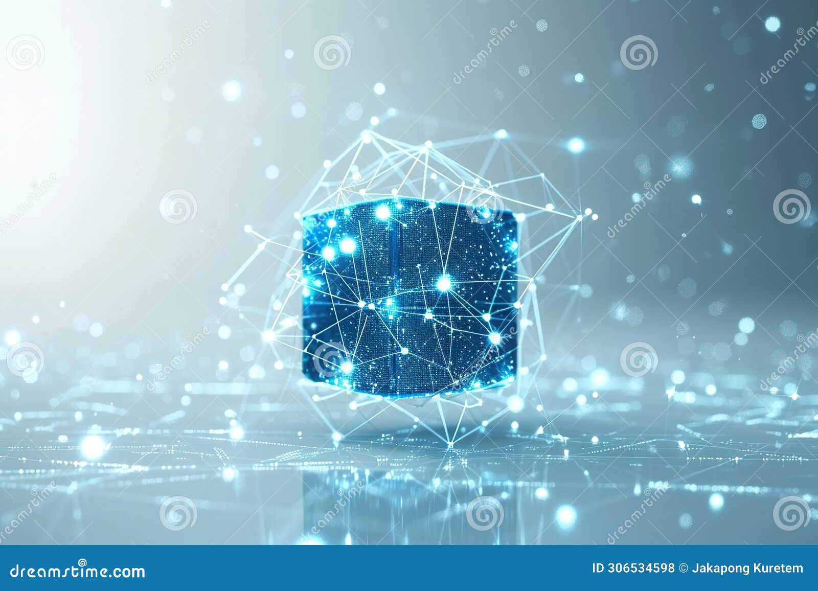 A Data Network of Cube, Connected a Small Neural Network. Stock ...