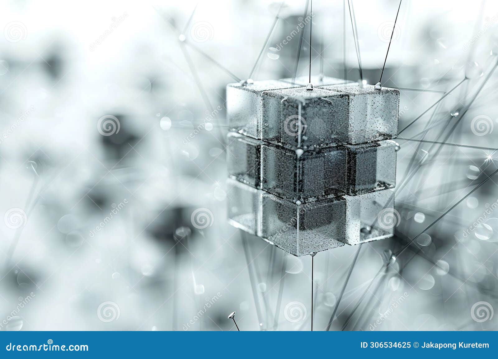 A Data Network of Cube, Connected a Small Neural Network. Stock ...