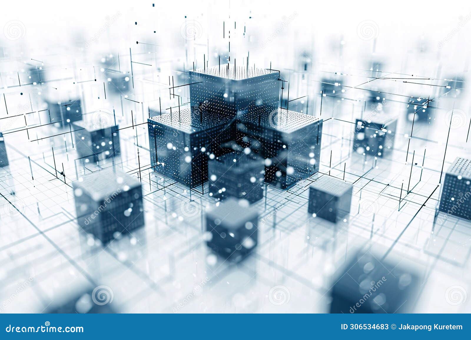 A Data Network of Cube, Connected a Small Neural Network. Stock ...