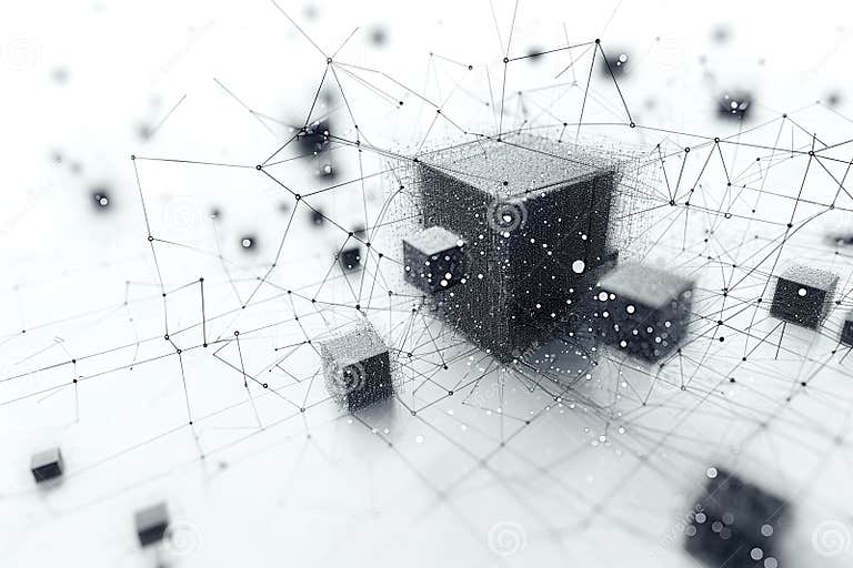 A Data Network of Cube, Connected a Small Neural Network. Stock ...