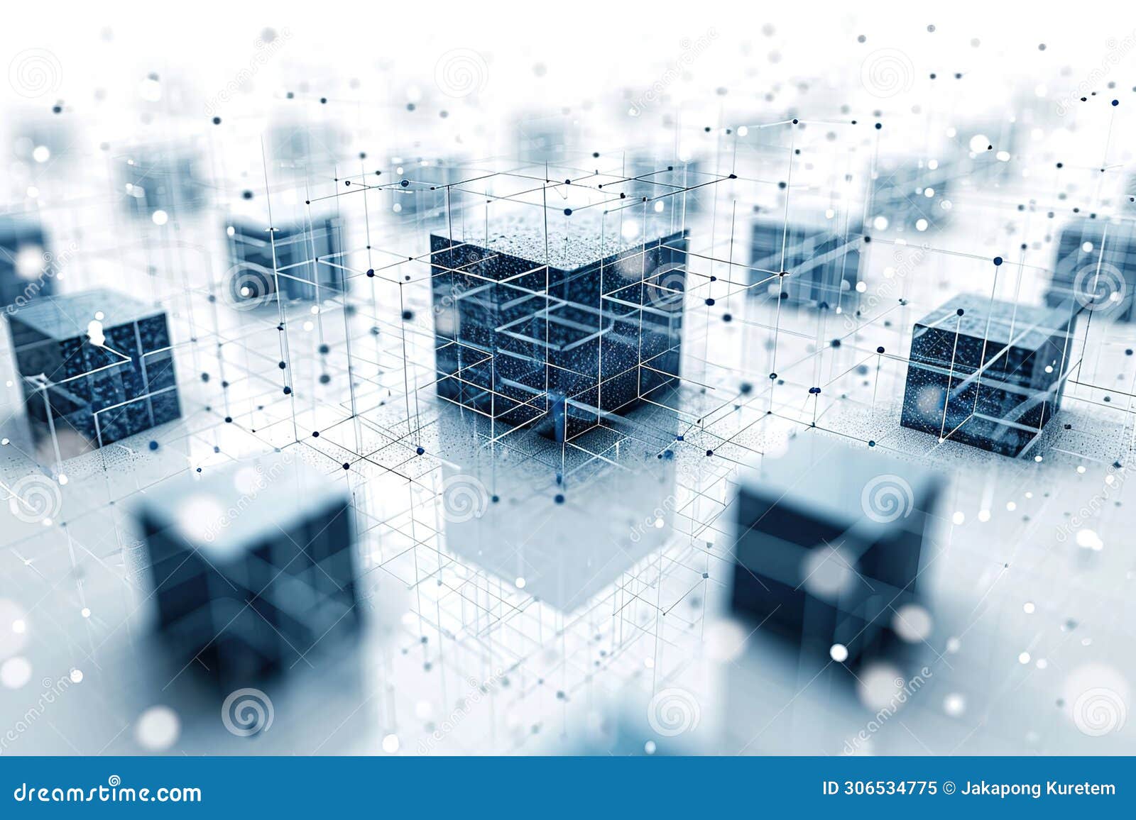 A Data Network of Cube, Connected a Small Neural Network. Stock ...