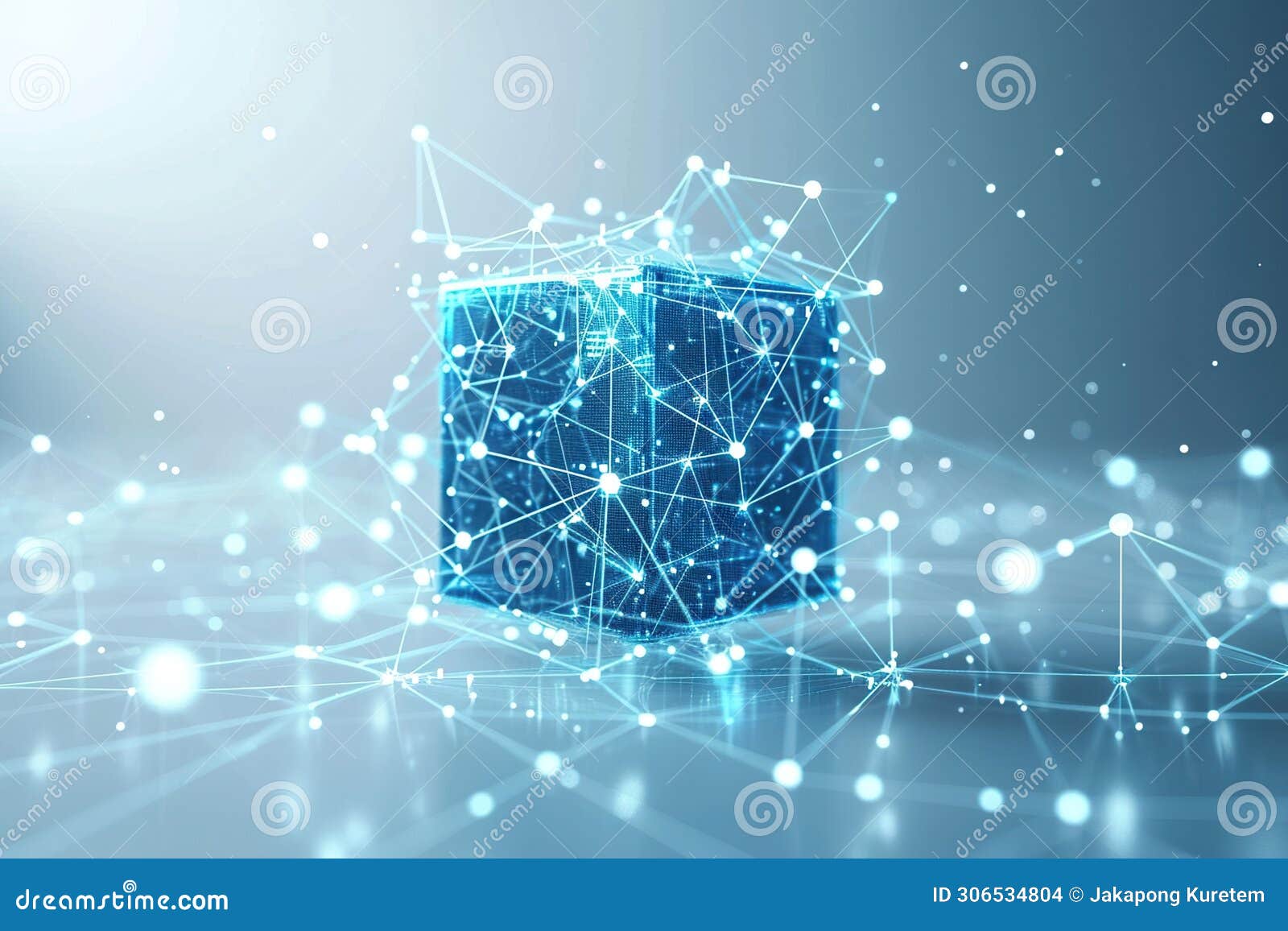 A Data Network of Cube, Connected a Small Neural Network. Stock ...