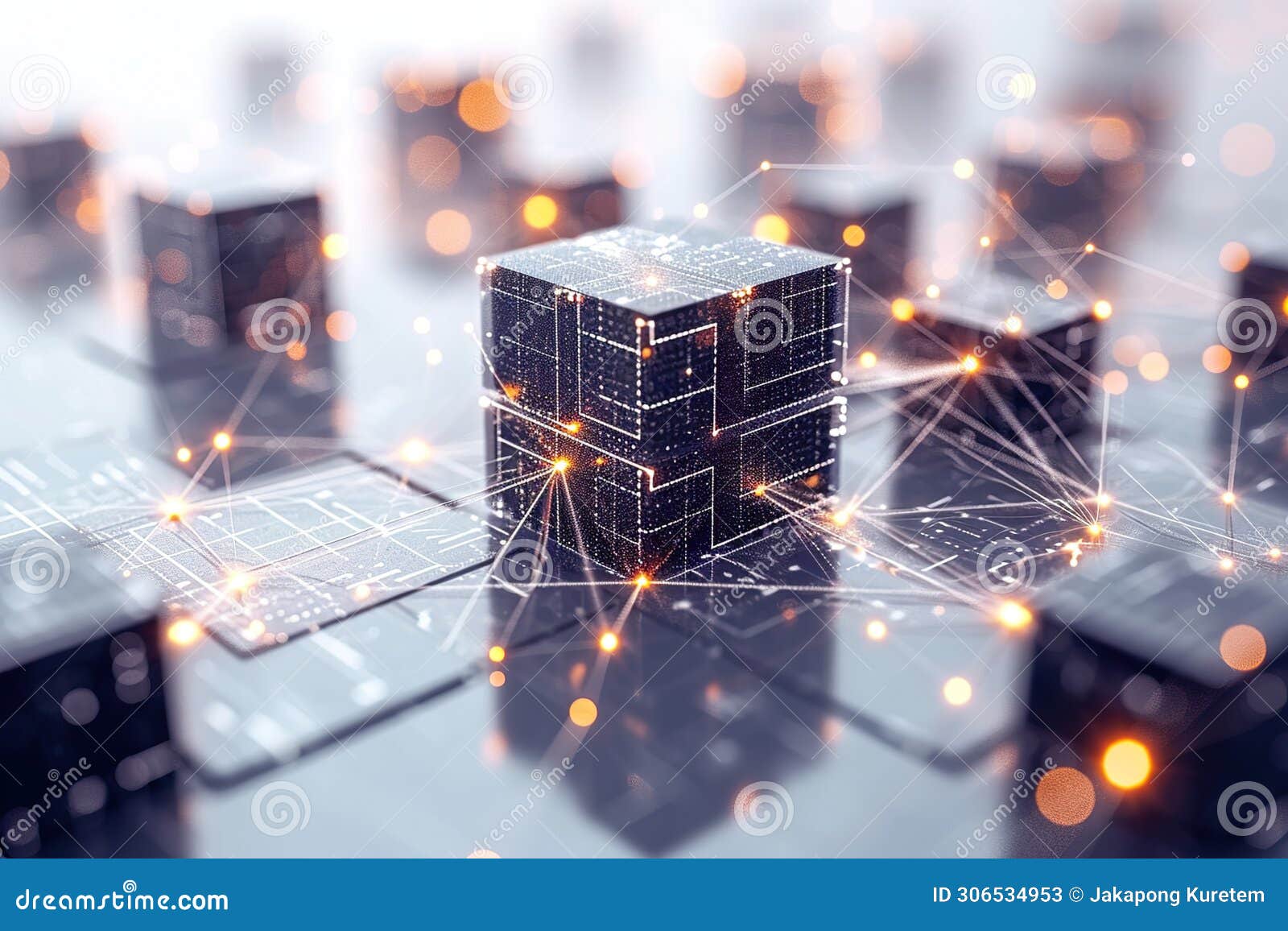 A Data Network of Cube, Connected a Small Neural Network. Stock Image ...