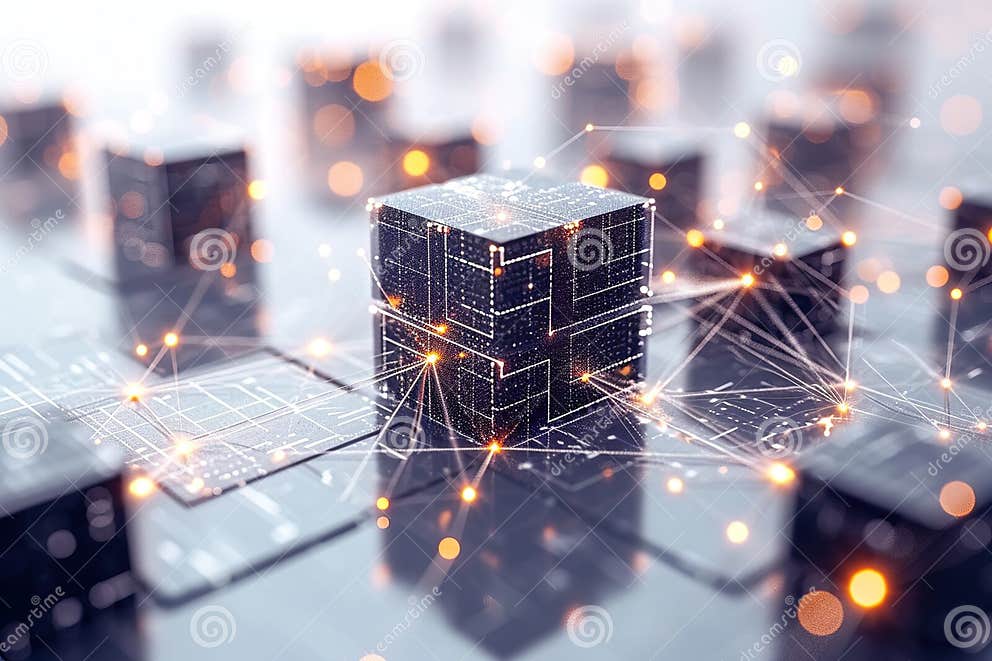 A Data Network of Cube, Connected a Small Neural Network. Stock Image ...