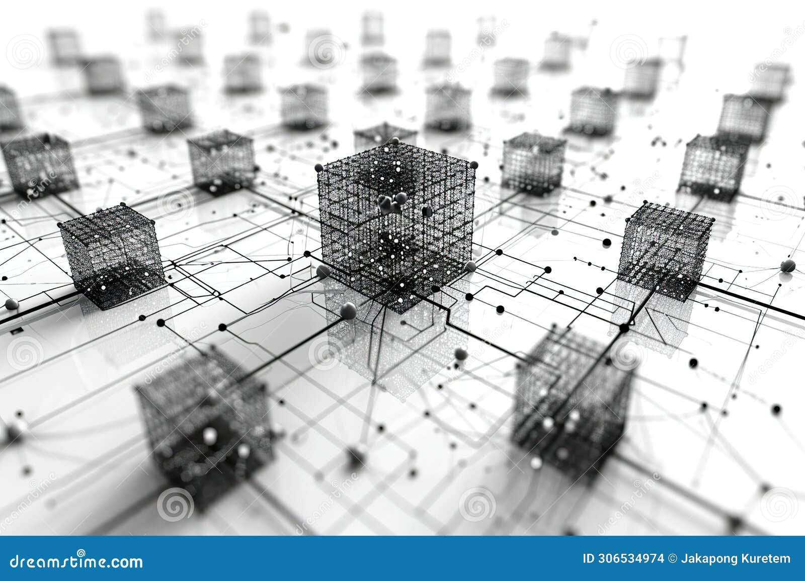 A Data Network of Cube, Connected a Small Neural Network. Stock Photo ...