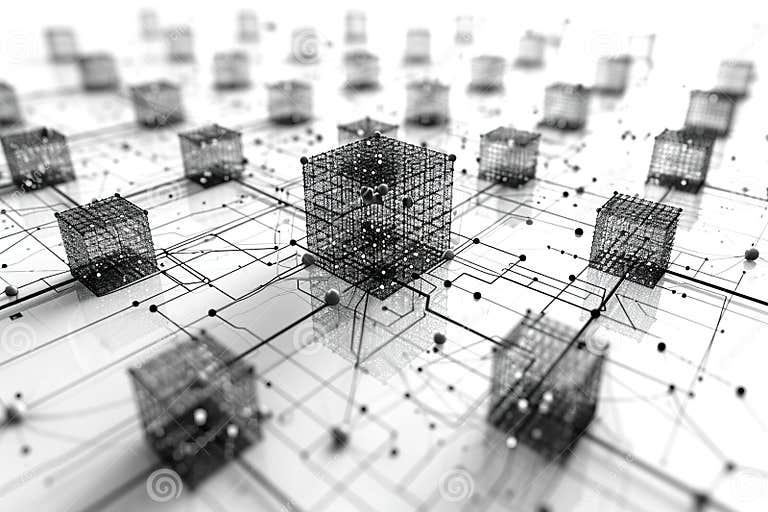 A Data Network of Cube, Connected a Small Neural Network. Stock Photo ...