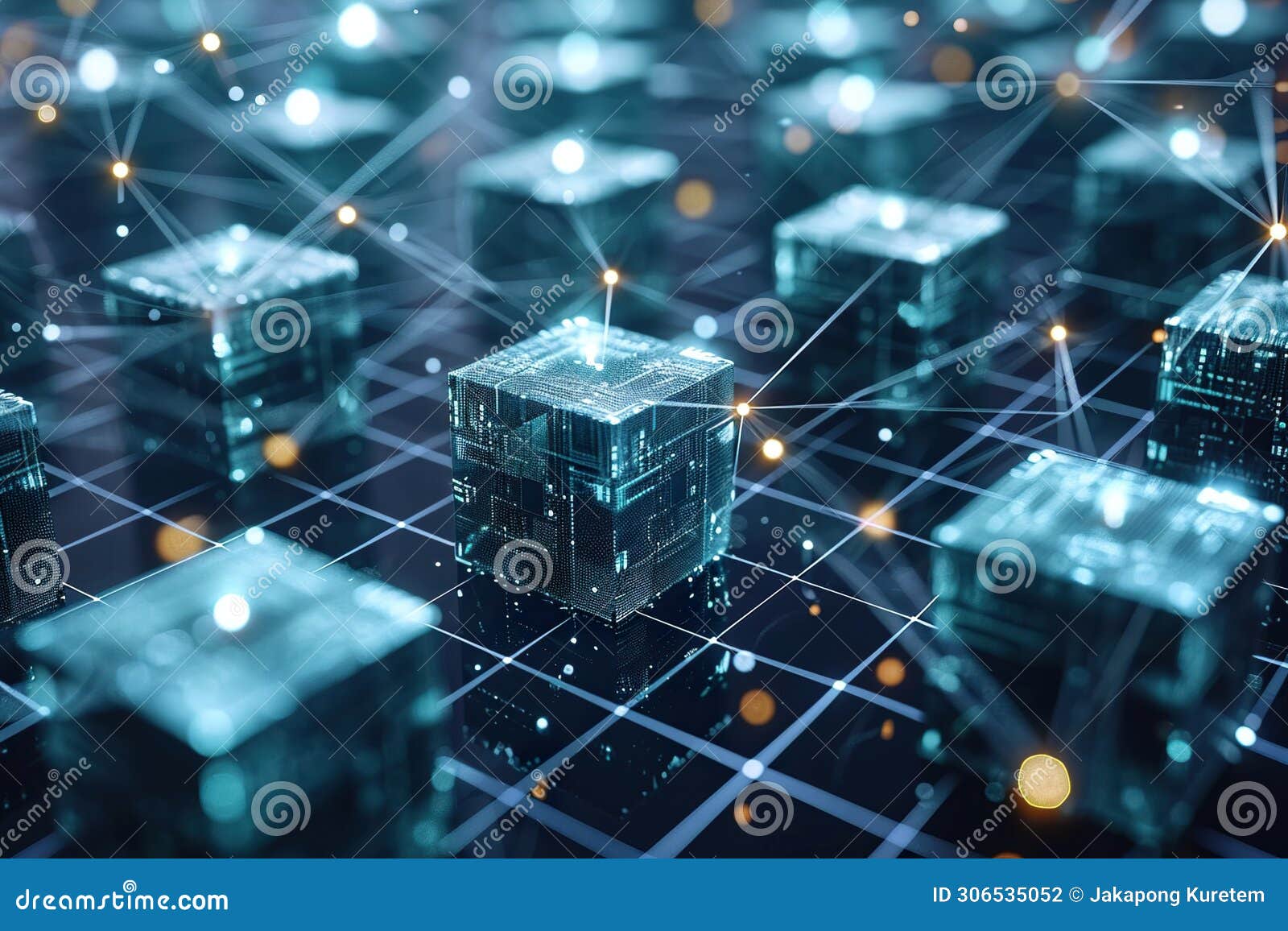 A Data Network of Cube, Connected a Small Neural Network. Stock Photo ...