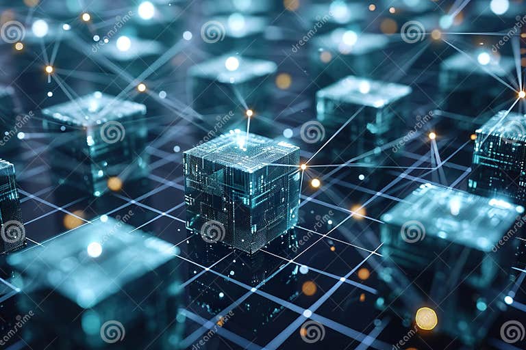 A Data Network of Cube, Connected a Small Neural Network. Stock Photo ...