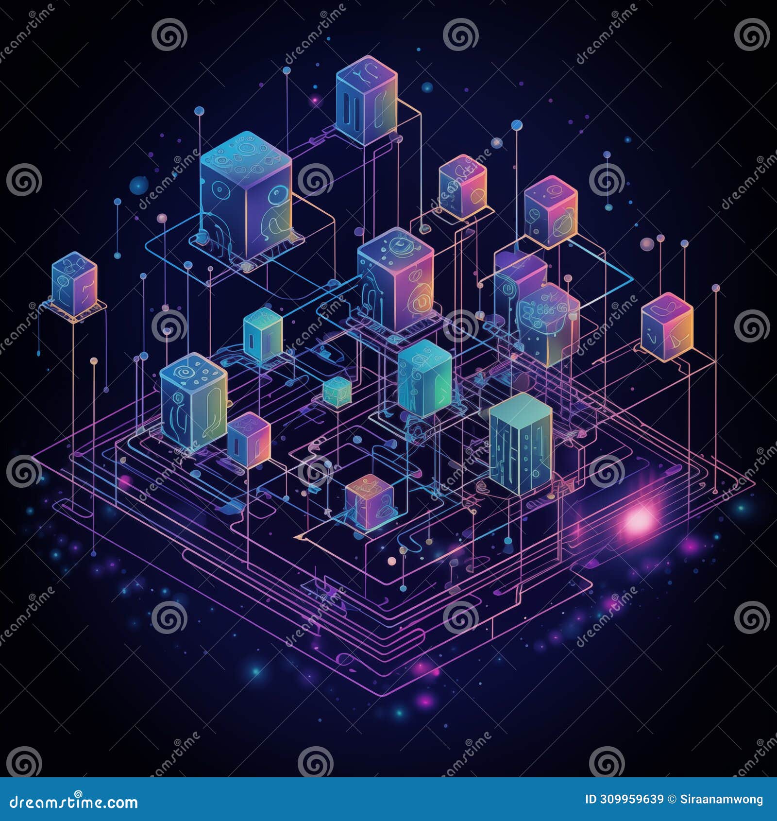 Data Network Management Isometric Map with Business Networking Servers Computers and Device. by ...