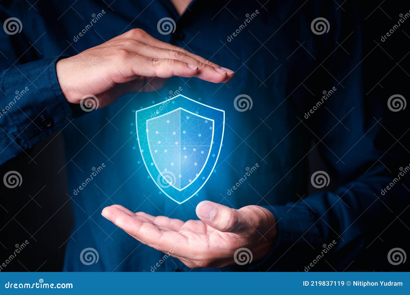Data or Network Protection, Business People Press Shield Icon, Virus ...