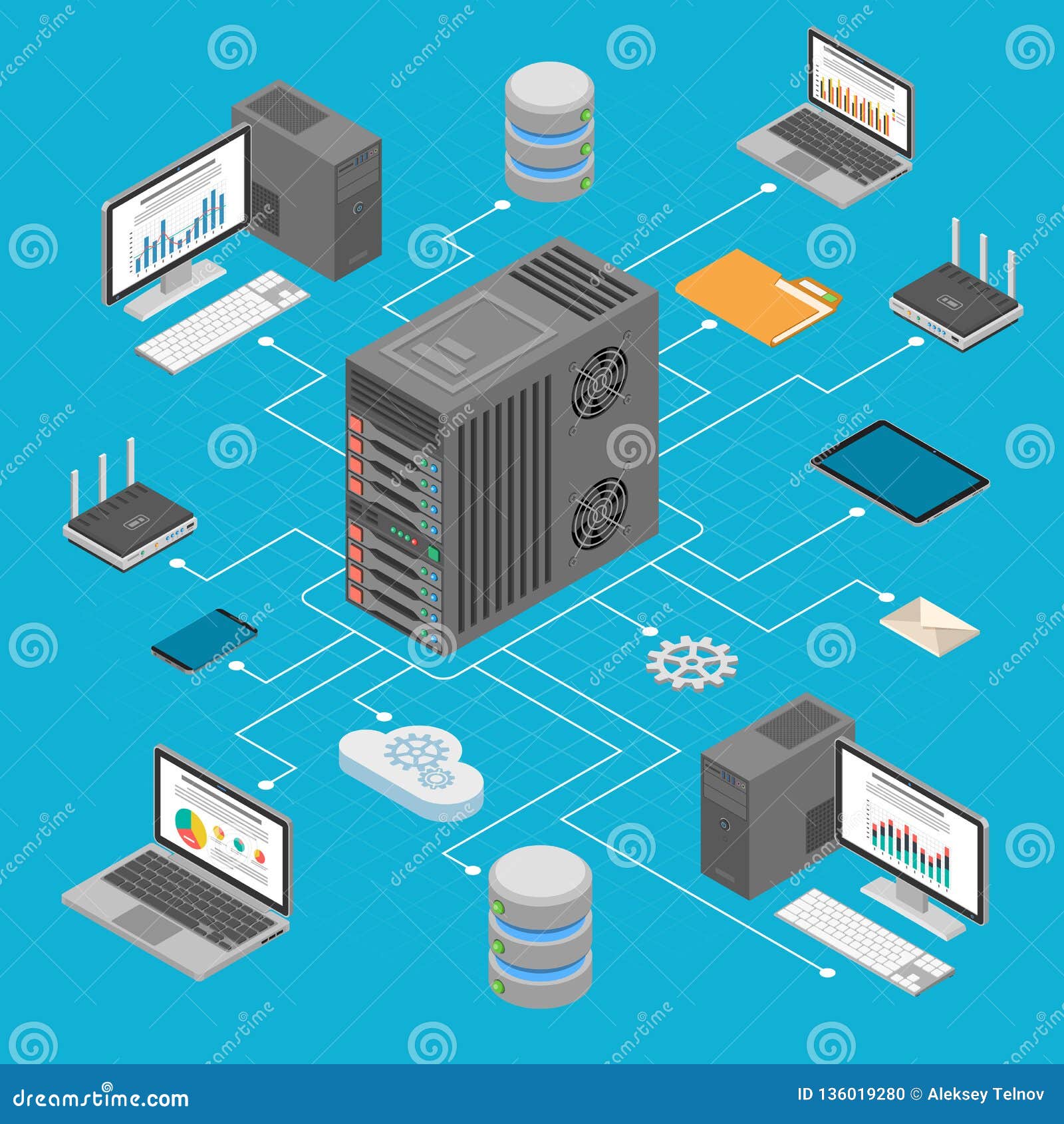 Data Network Technology Isometric Stock Vector - Illustration of ...