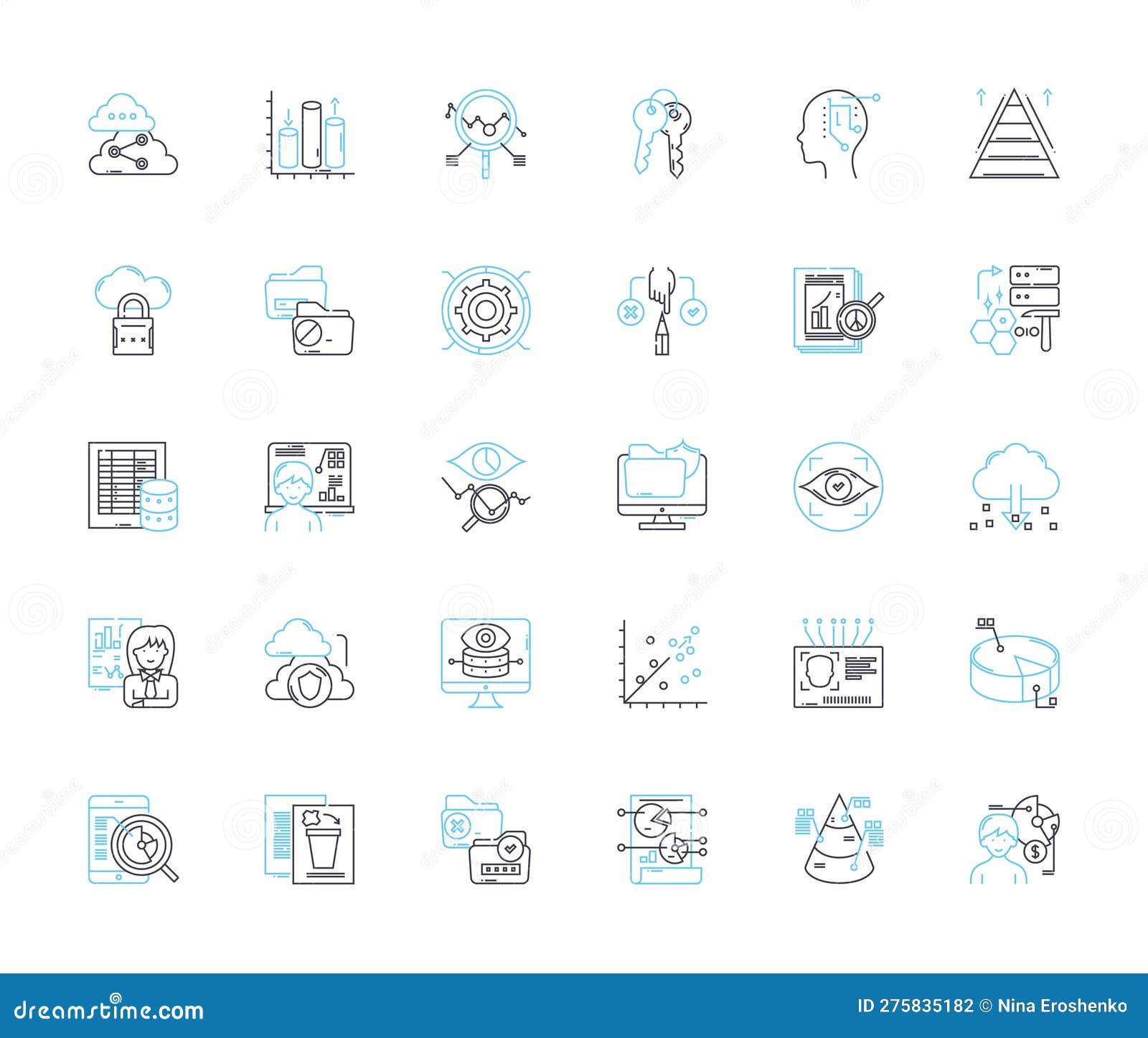 Data Planning Linear Icons Set. Analysis, Management, Insights ...