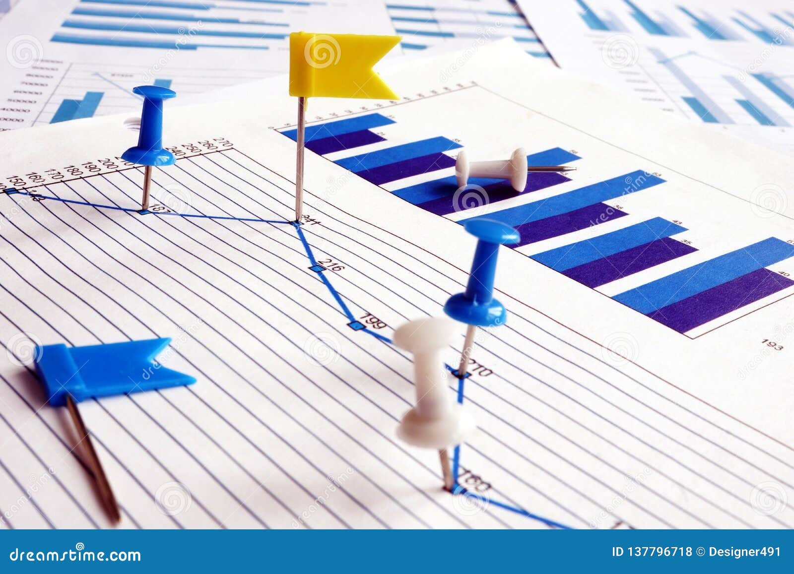 Data Points. Thumb Tacks on a Business Graph As Marks Stock Photo ...