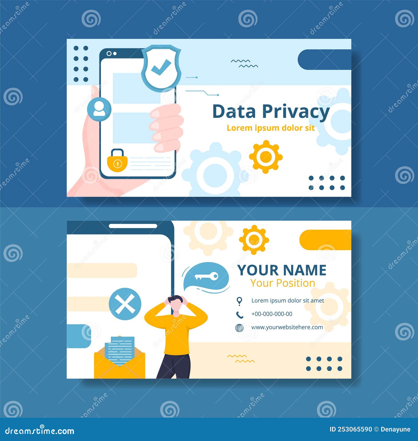 Data Privacy Card Horizontal Template Flat Cartoon Background Vector ...